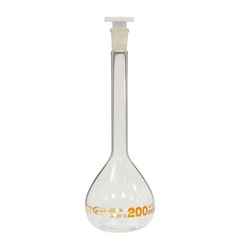 Fiole jaugée classe A conforme USP avec bouchon en plastique